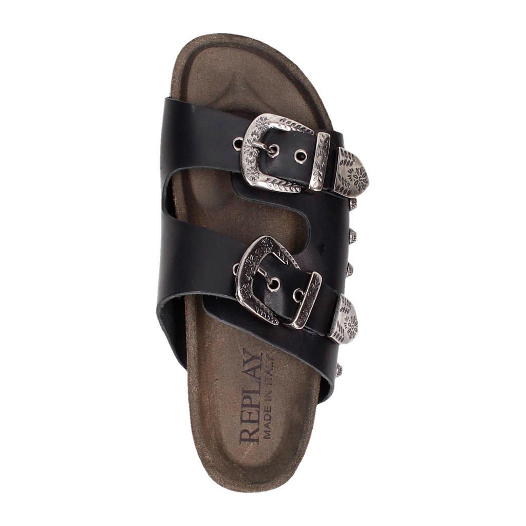 REPLAY leren slippers met gespen | wehkamp