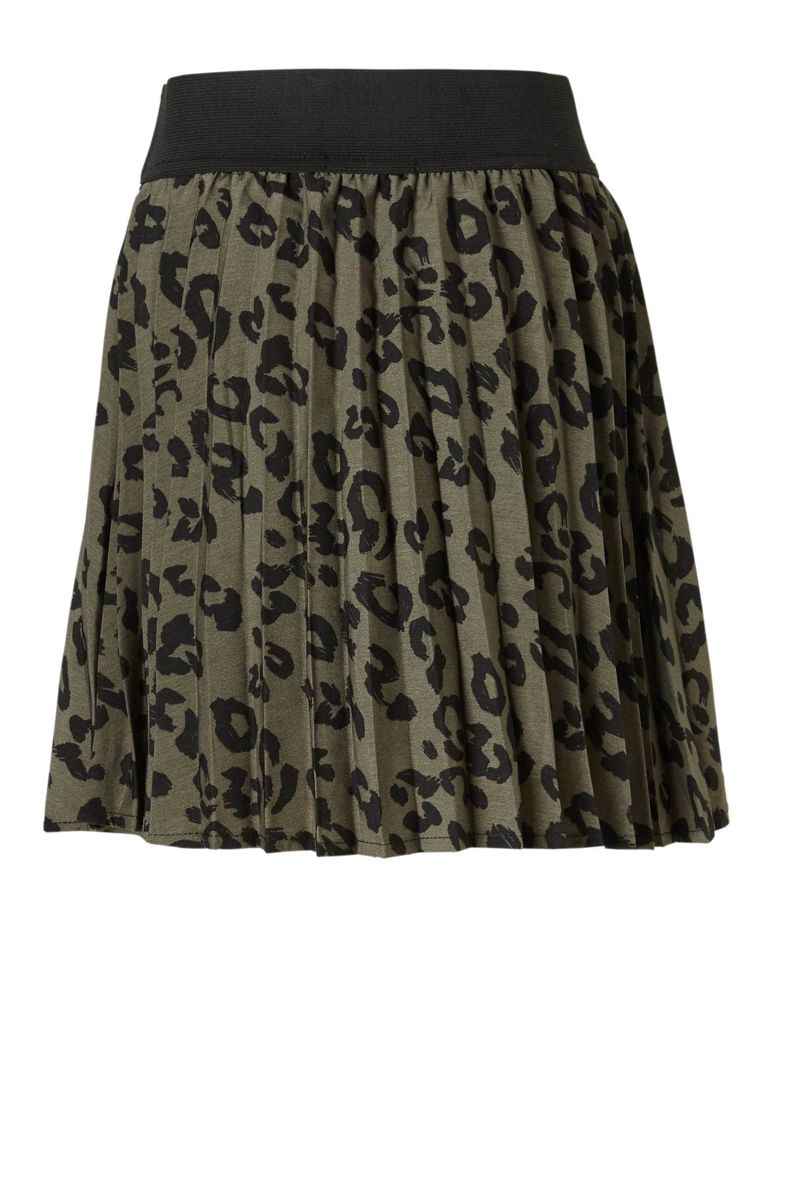 Geisha plissé rok met panterprint kaki | wehkamp