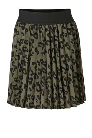 Geisha plissé rok met panterprint kaki | wehkamp