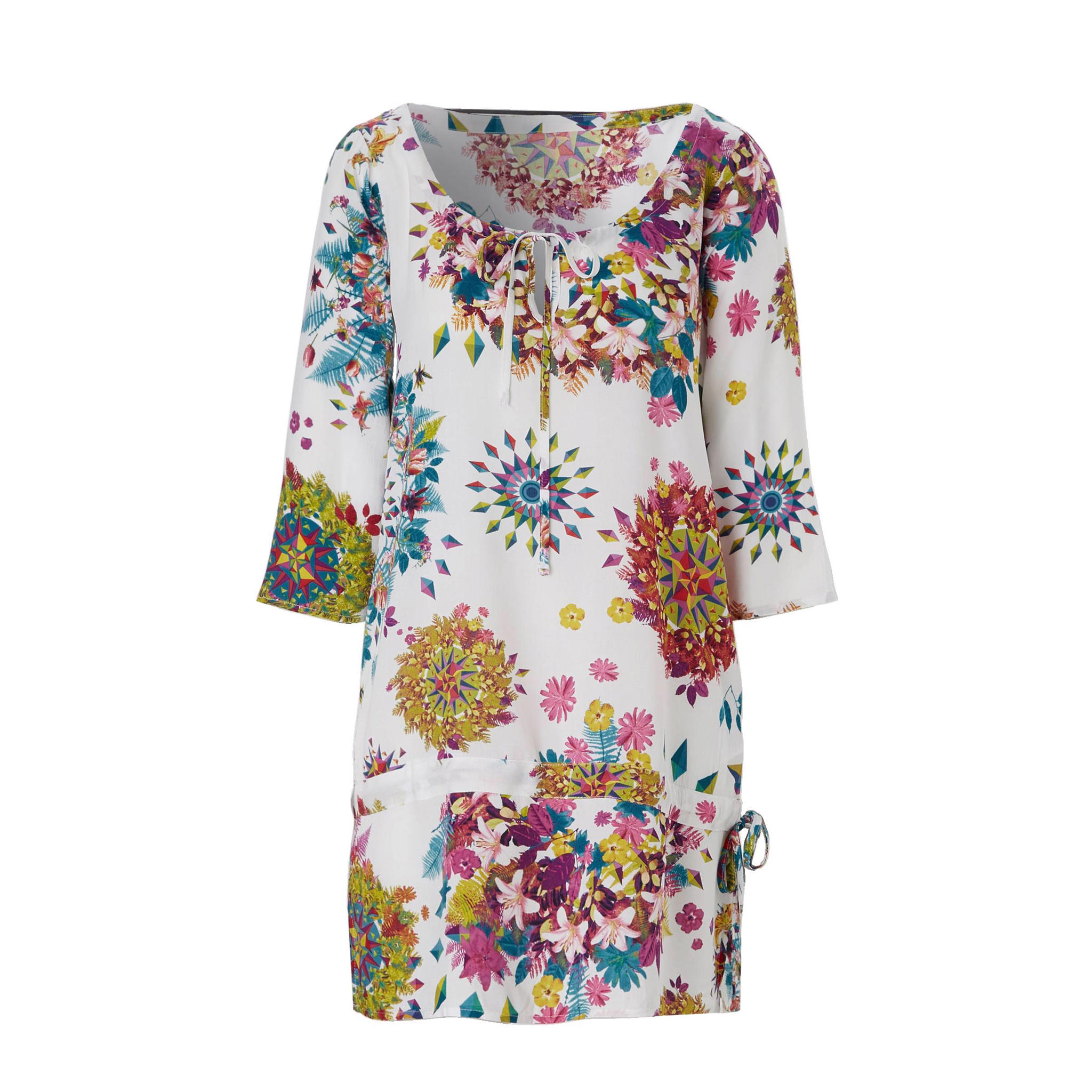 Desigual strandtuniek met all over print wit/fuchsia | wehkamp