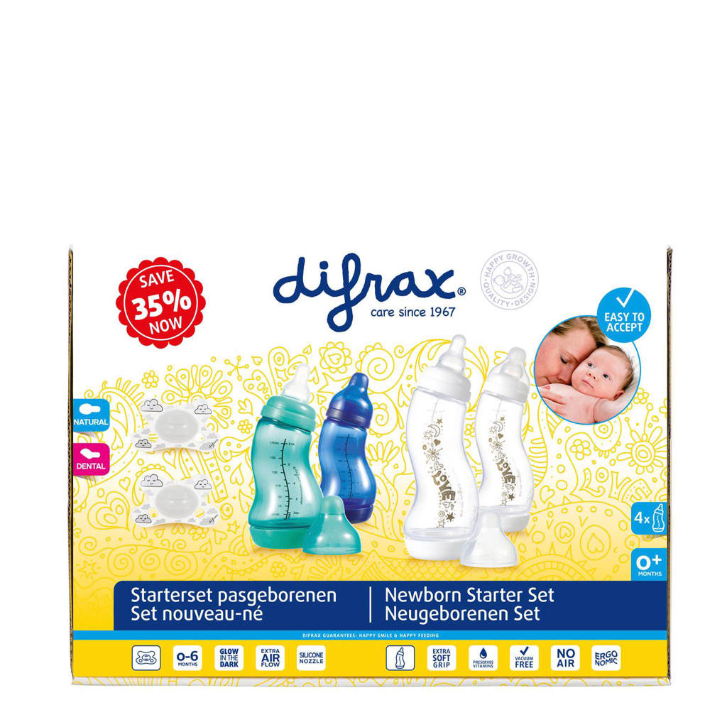 Difrax starterset flessen en fopspenen blauw | wehkamp