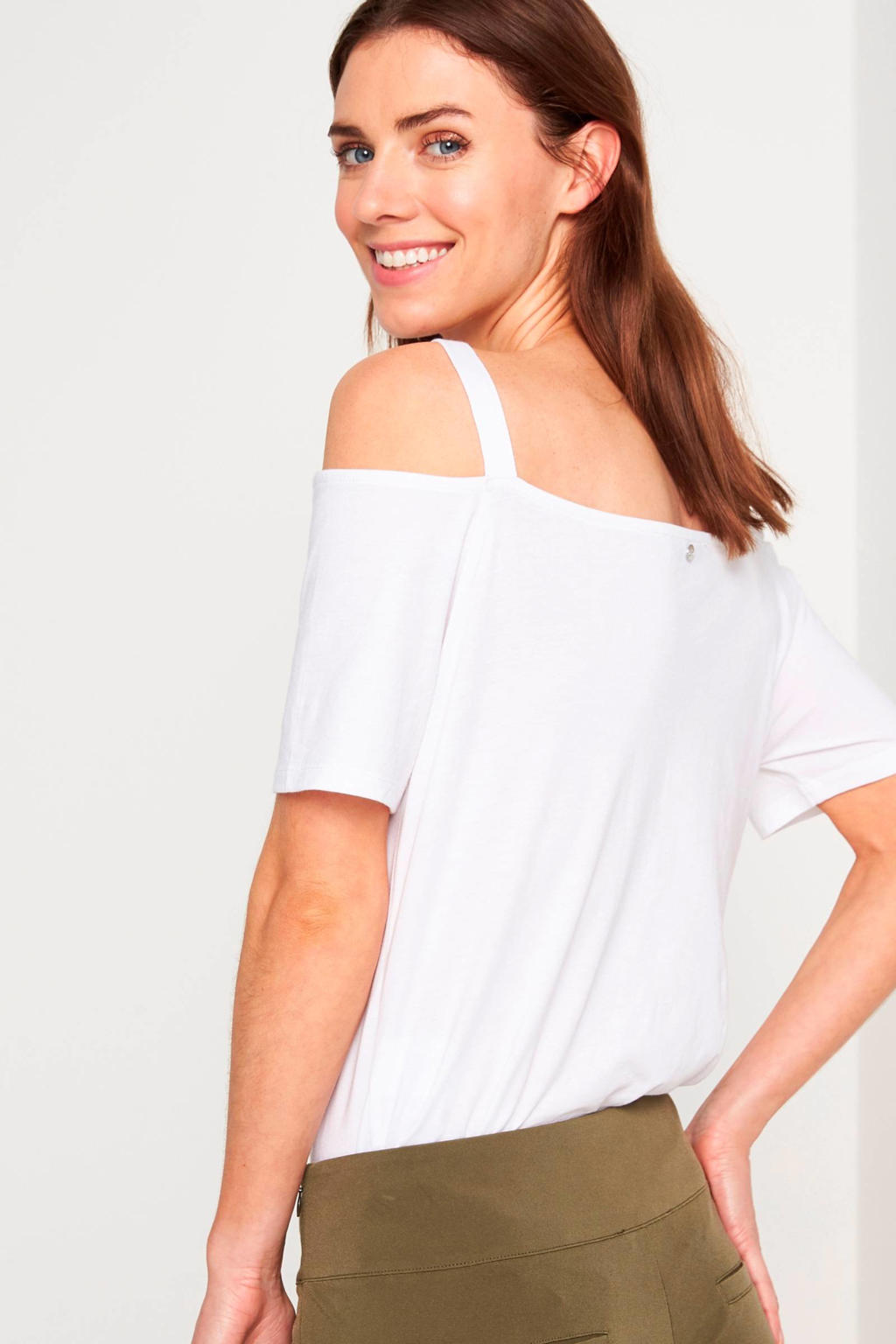 comma casual identity open shoulder top met printopdruk wit | wehkamp