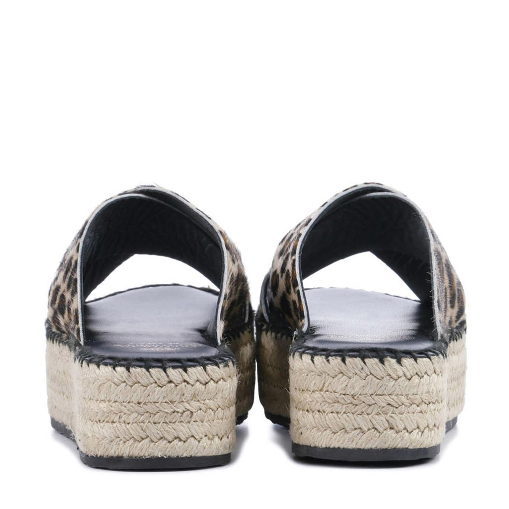 Fred de la Bretoniere leren slippers met luipaardprint | wehkamp