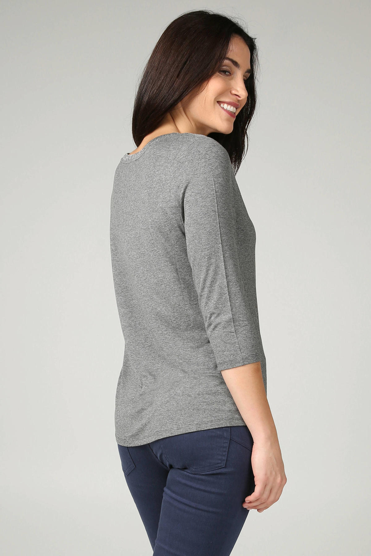 Cassis gemêleerd T-shirt met contrastbies grijs | wehkamp