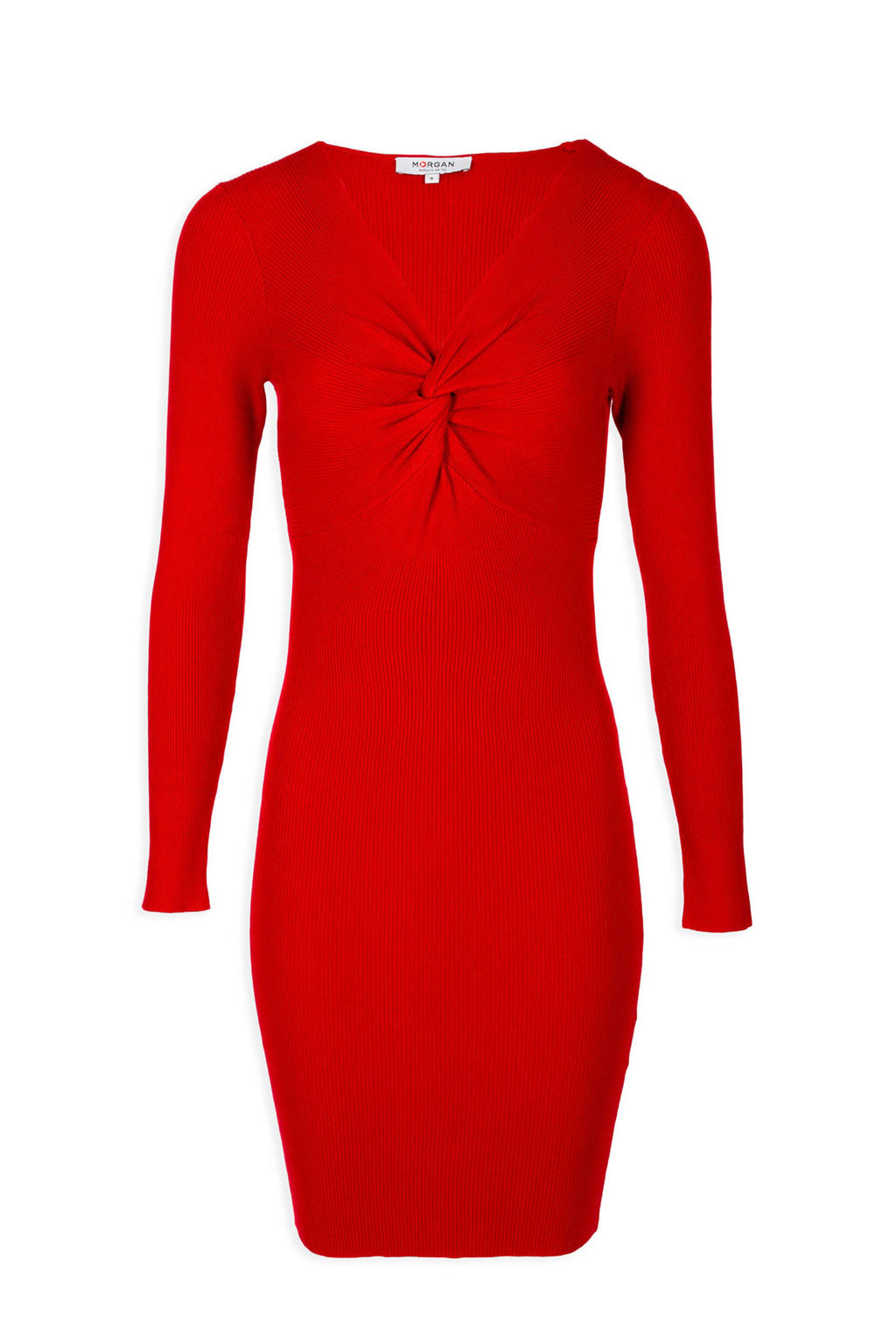 Morgan gebreide jurk met V-hals rood | wehkamp