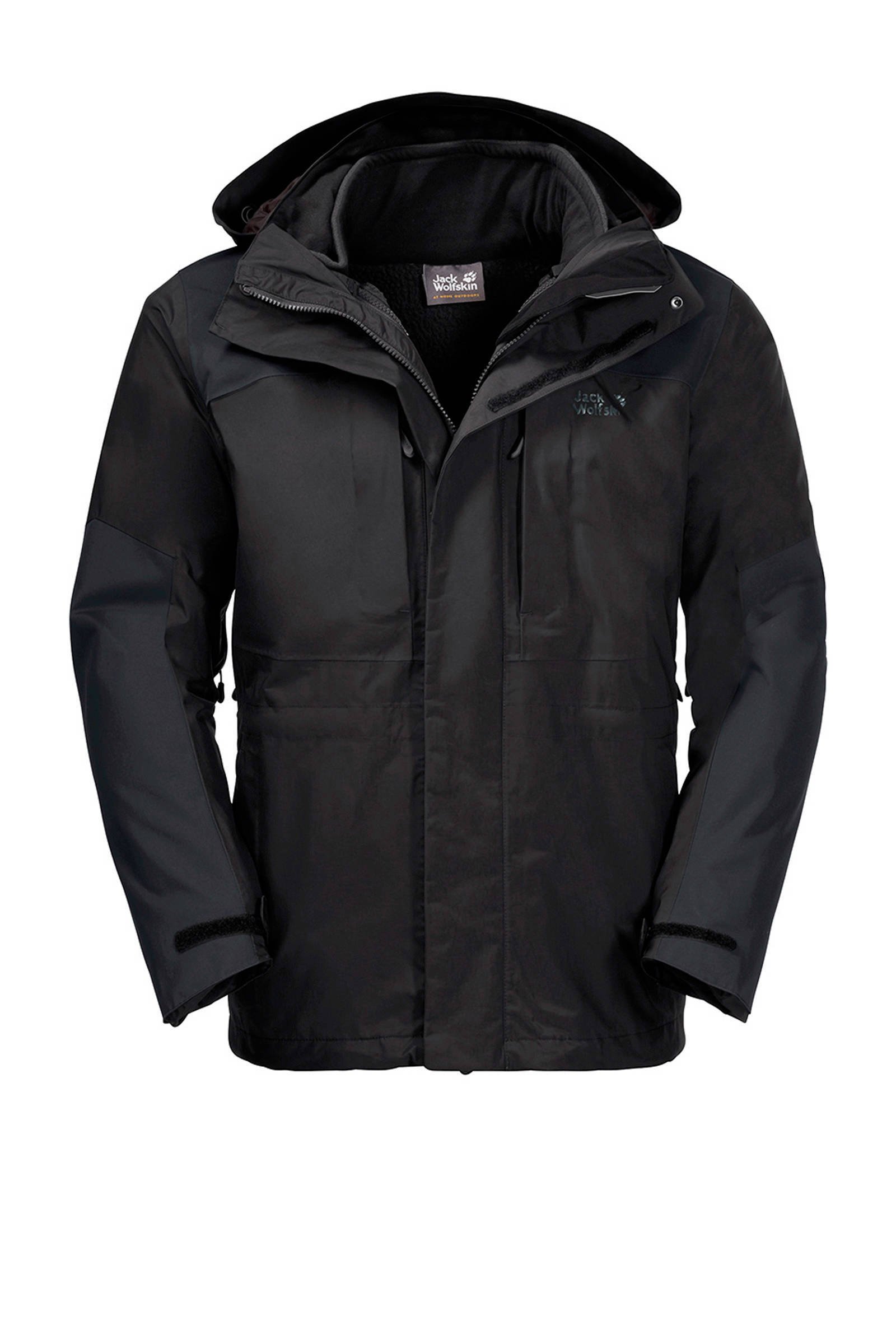 Jack Wolfskin 3-in-1 outdoor jas Thorvald zwart - Jassenshoponline.nl