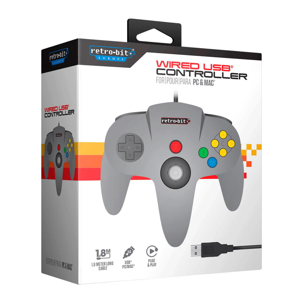 Retro-Bit Nintendo 64 USB controller grijs | wehkamp