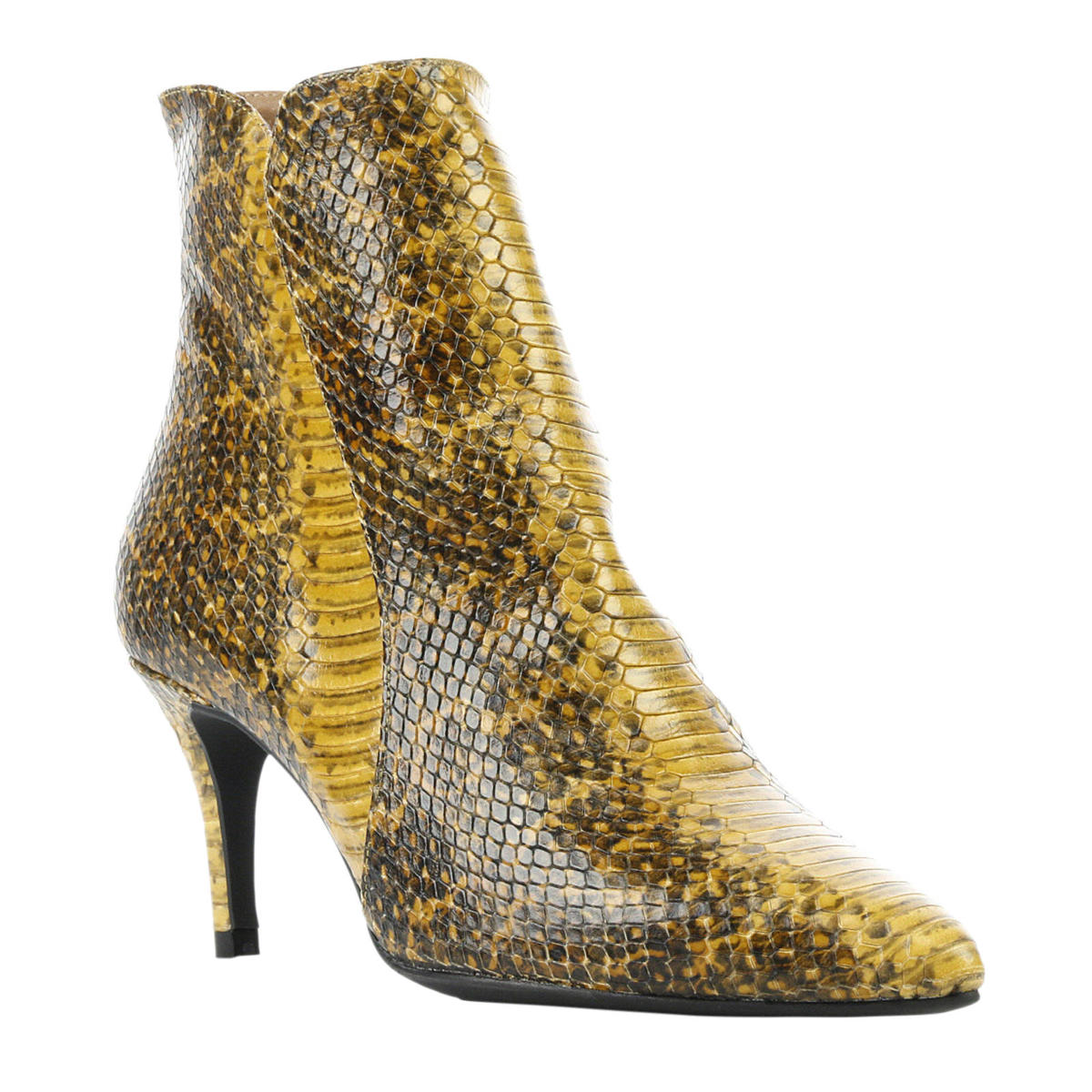 leren enkellaarzen met slangenprint geel | wehkamp