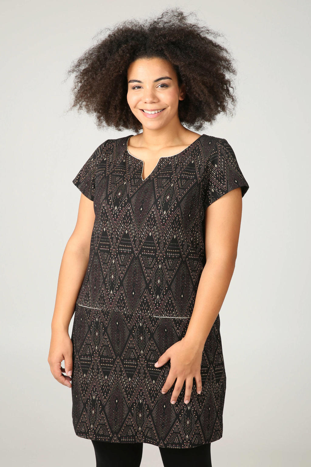 Paprika jersey jurk met jacquard zwart | wehkamp