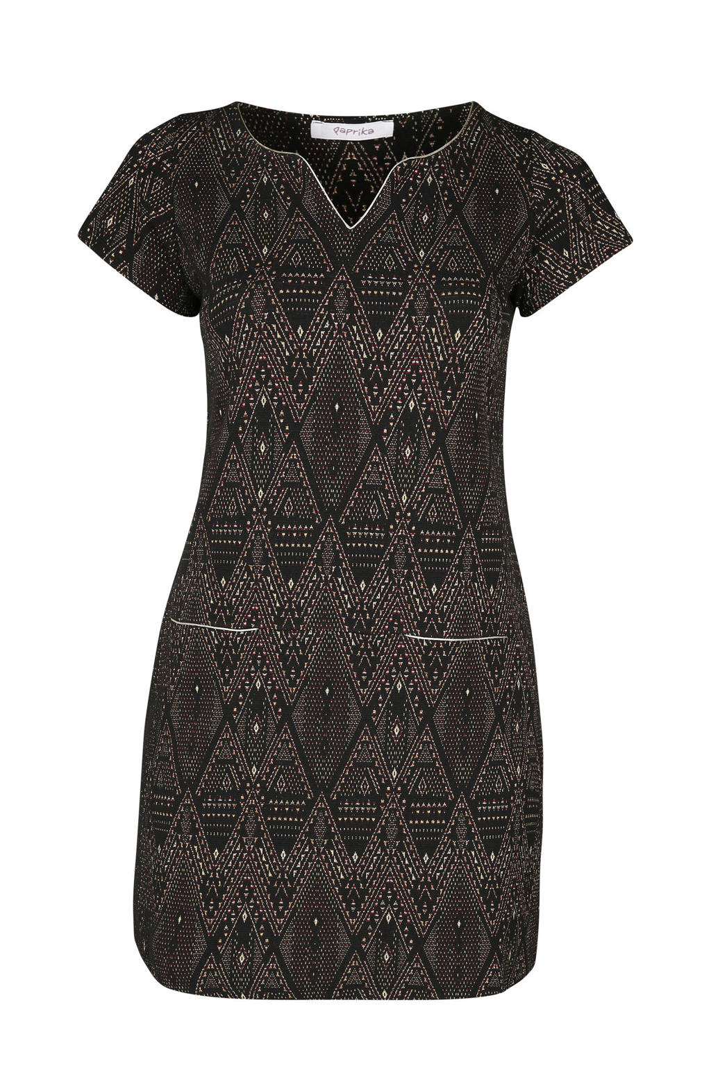 Paprika jersey jurk met jacquard zwart | wehkamp