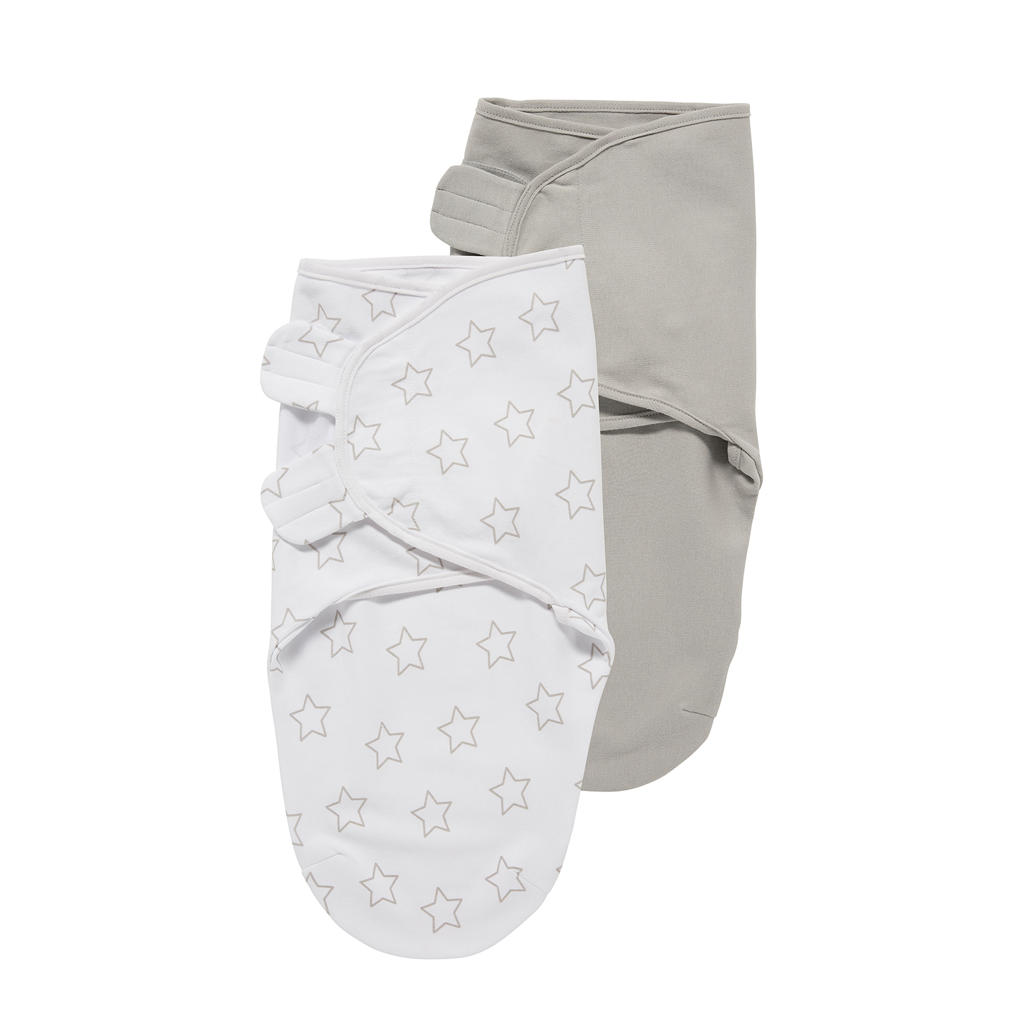 Meyco Starts inbakerdoek 4-6 mnd (set van 2) wit/lichtgrijs | wehkamp