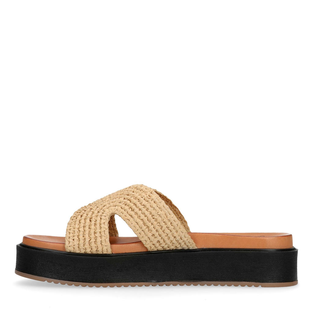 Manfield plateau slippers zwart/bruin | wehkamp