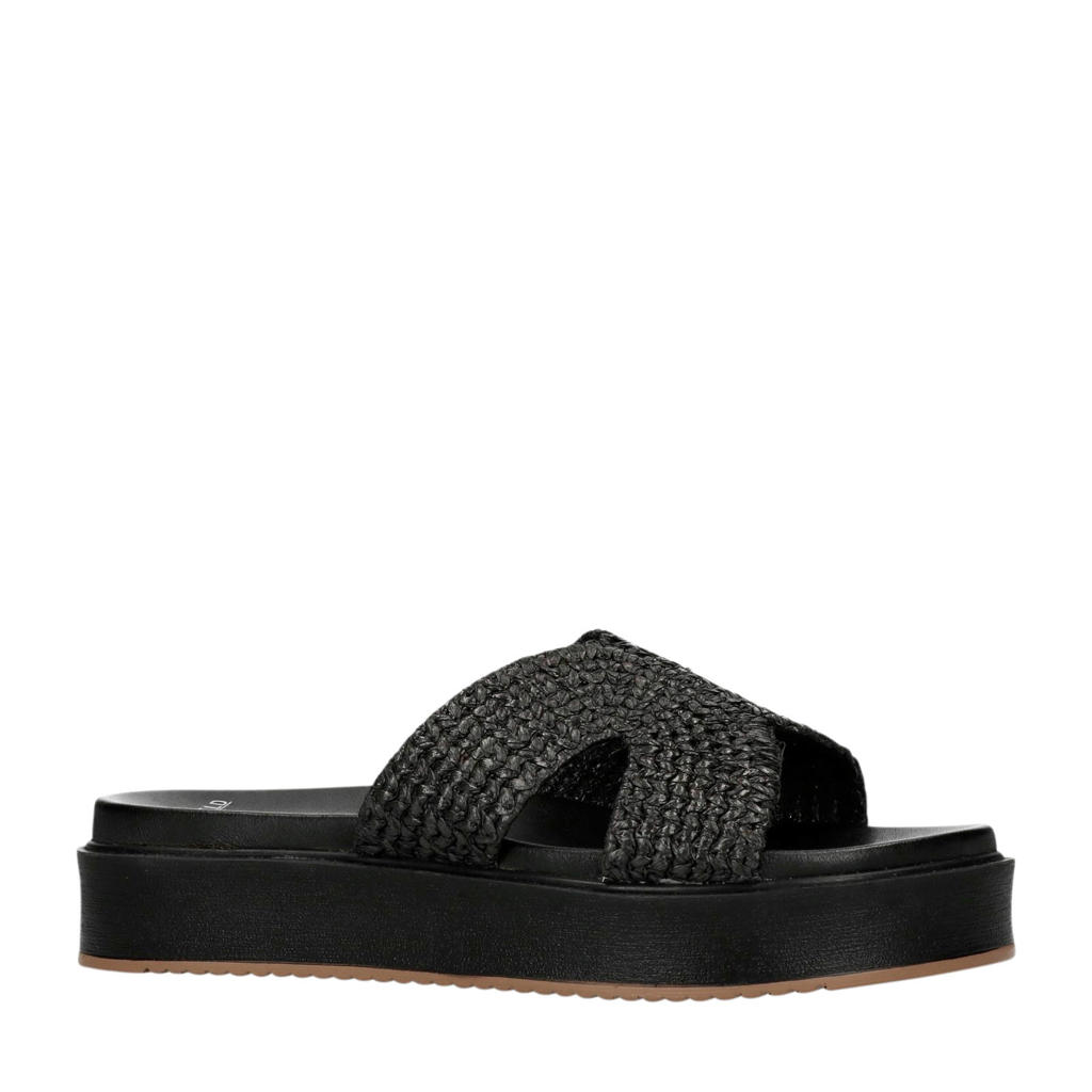 Manfield plateau slippers zwart | wehkamp