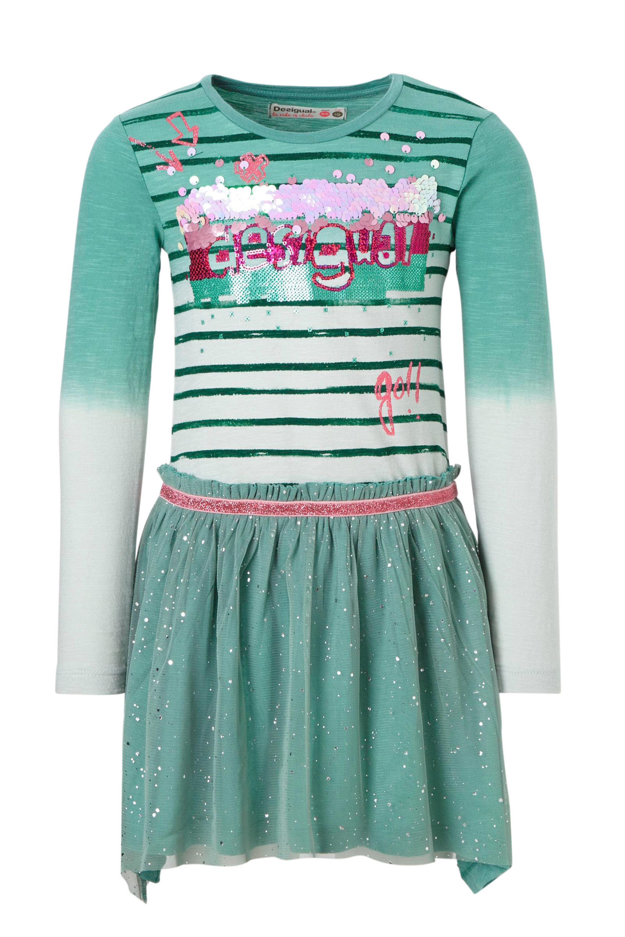 Desigual jurk met pailletten tule rok groen | wehkamp
