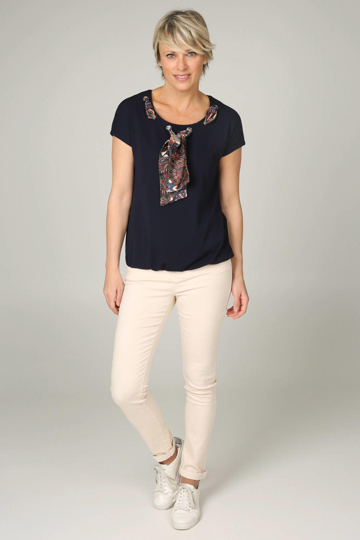Cassis T-shirt met sjaaldetail marine | wehkamp