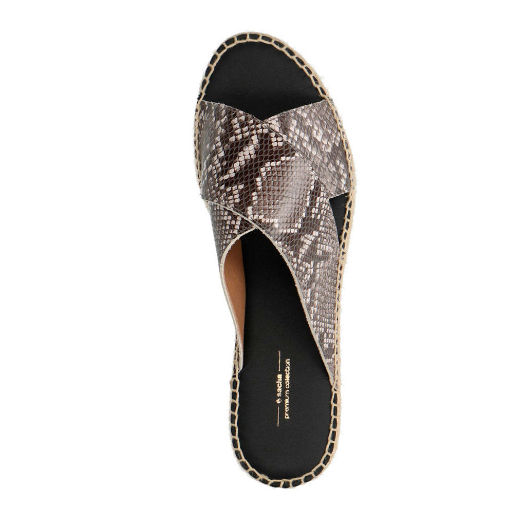 Sacha leren plateau slippers met slangenprint | wehkamp
