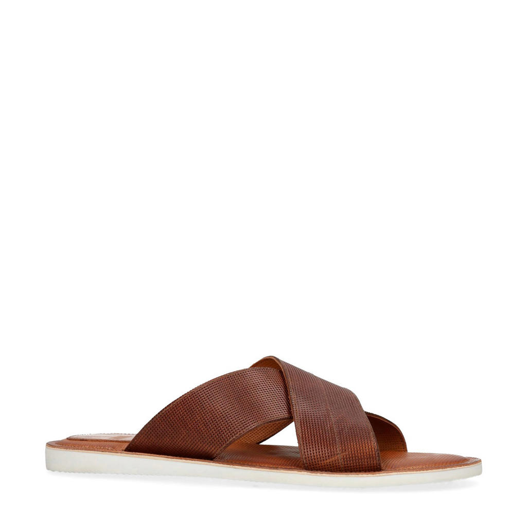 Sacha leren slippers bruin | wehkamp