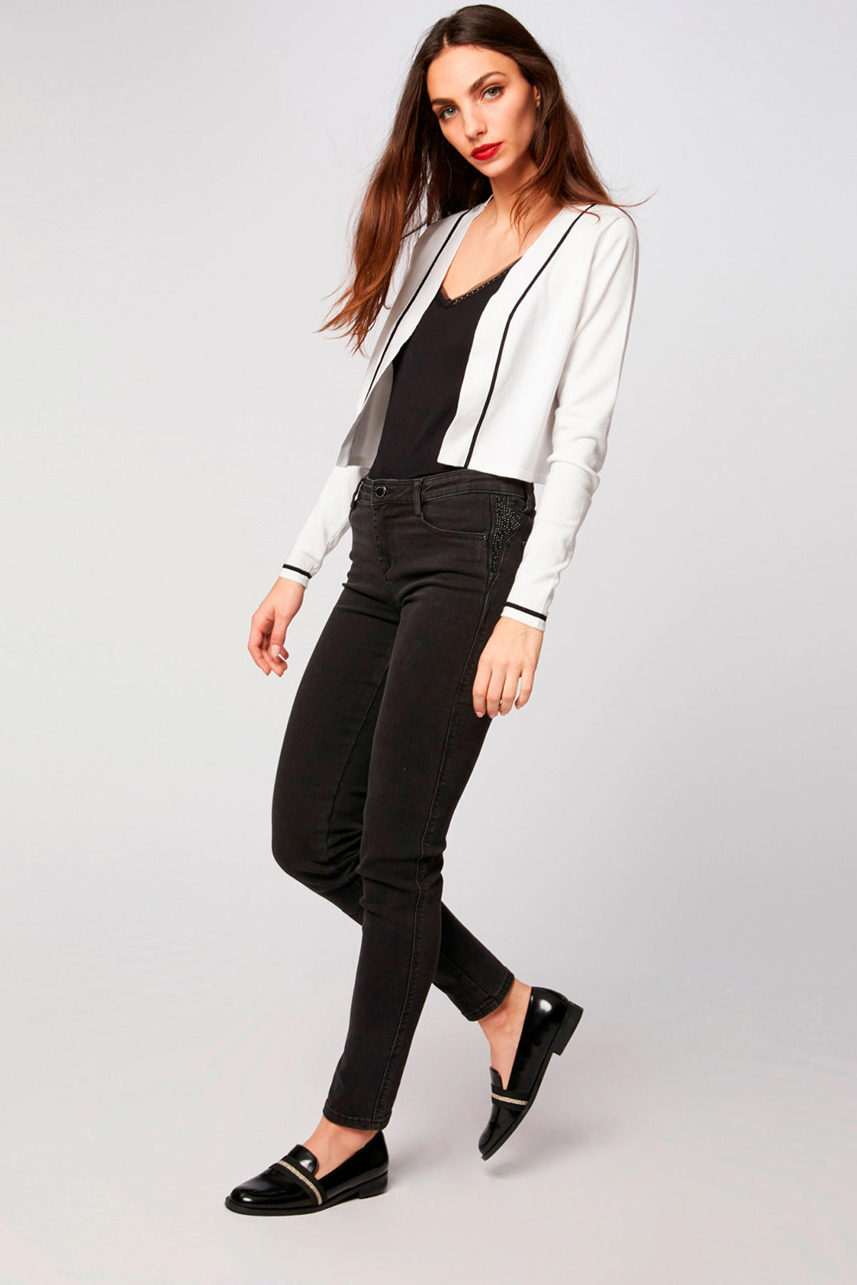 Morgan vest met contrastbies gebroken wit | wehkamp