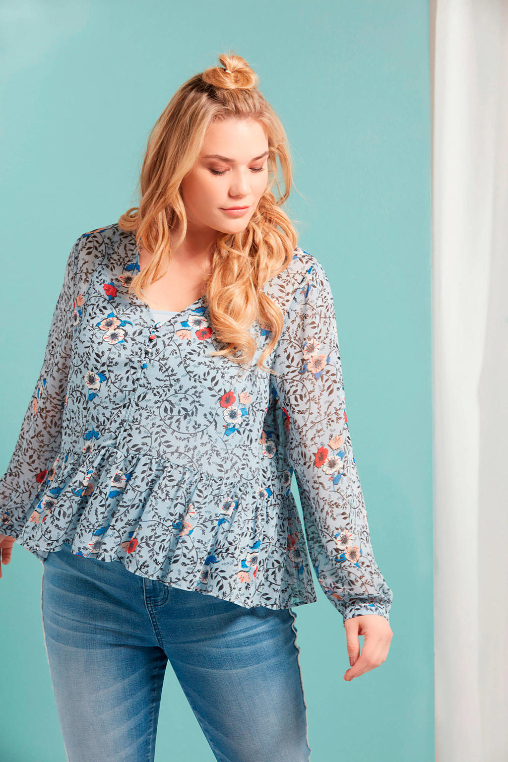 MS Mode gebloemde blouse blauw | wehkamp