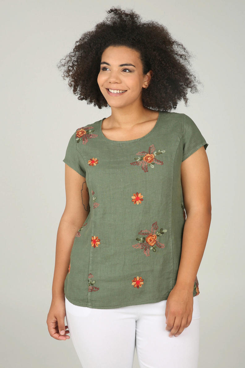 Paprika gebloemde linnen top groen | wehkamp