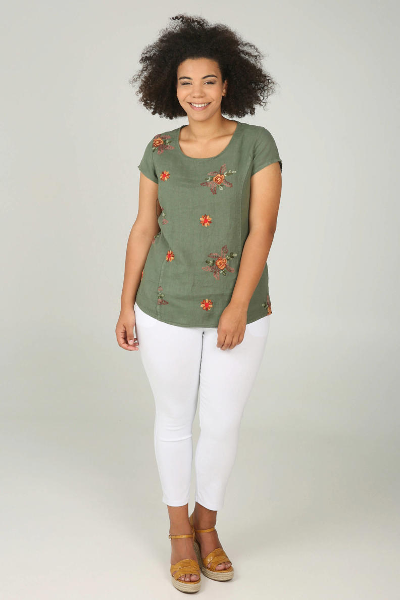 Paprika gebloemde linnen top groen | wehkamp