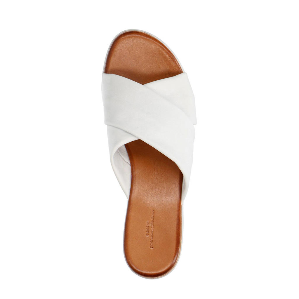Sacha leren plateau slippers wit | wehkamp