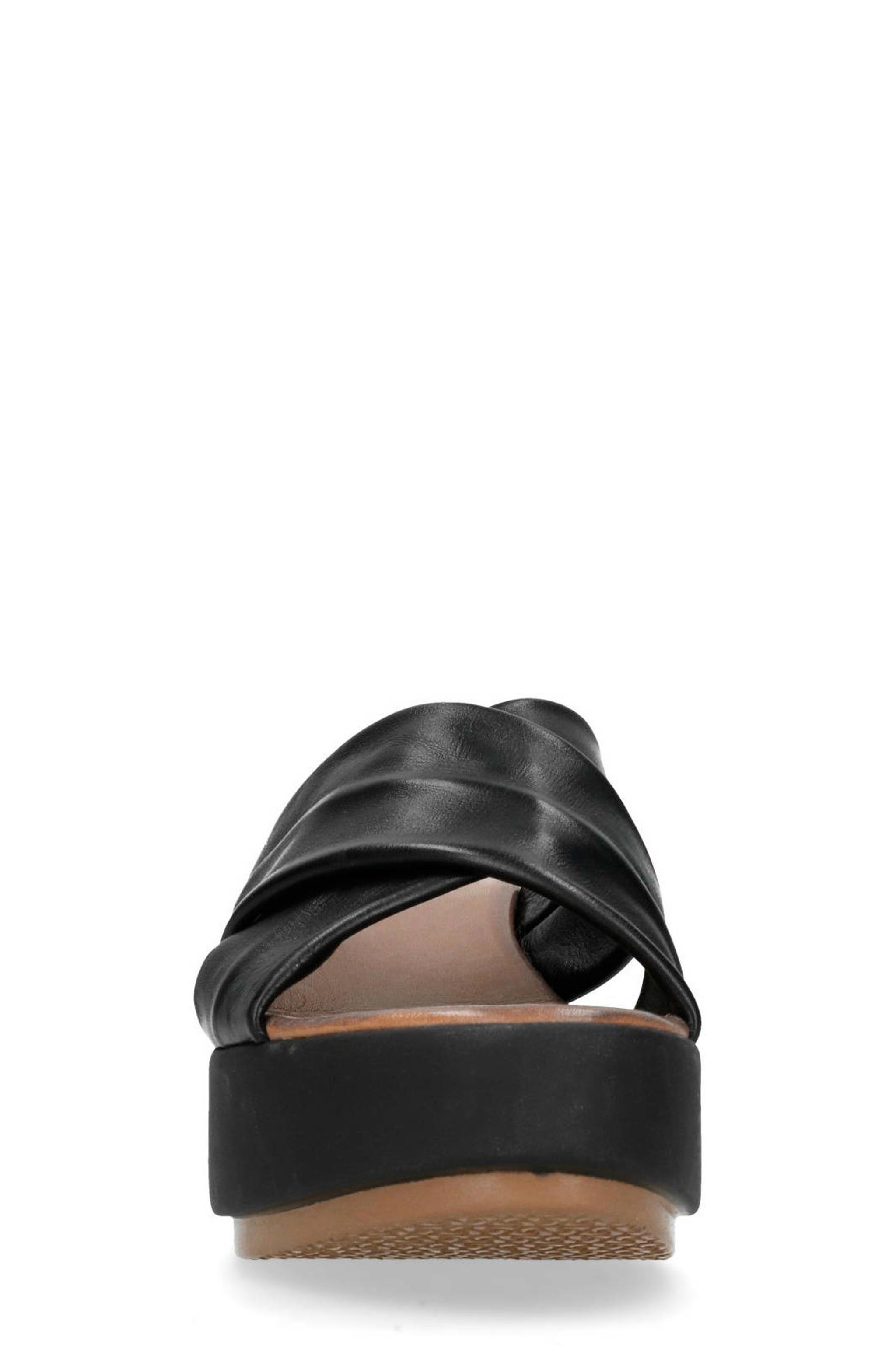 Sacha leren plateau slippers zwart | wehkamp
