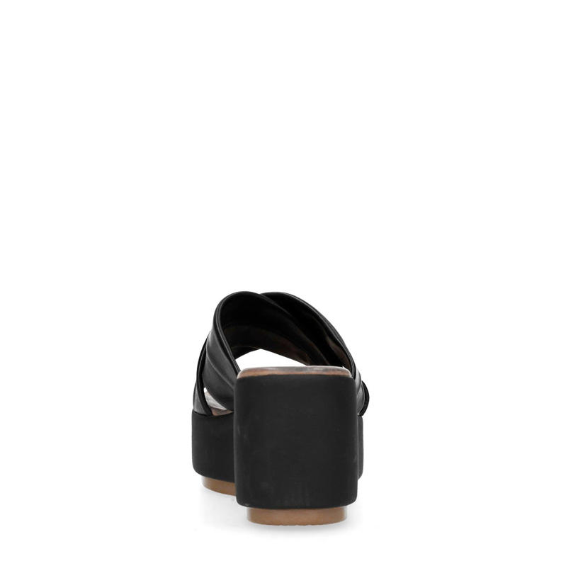 Sacha leren plateau slippers zwart | wehkamp