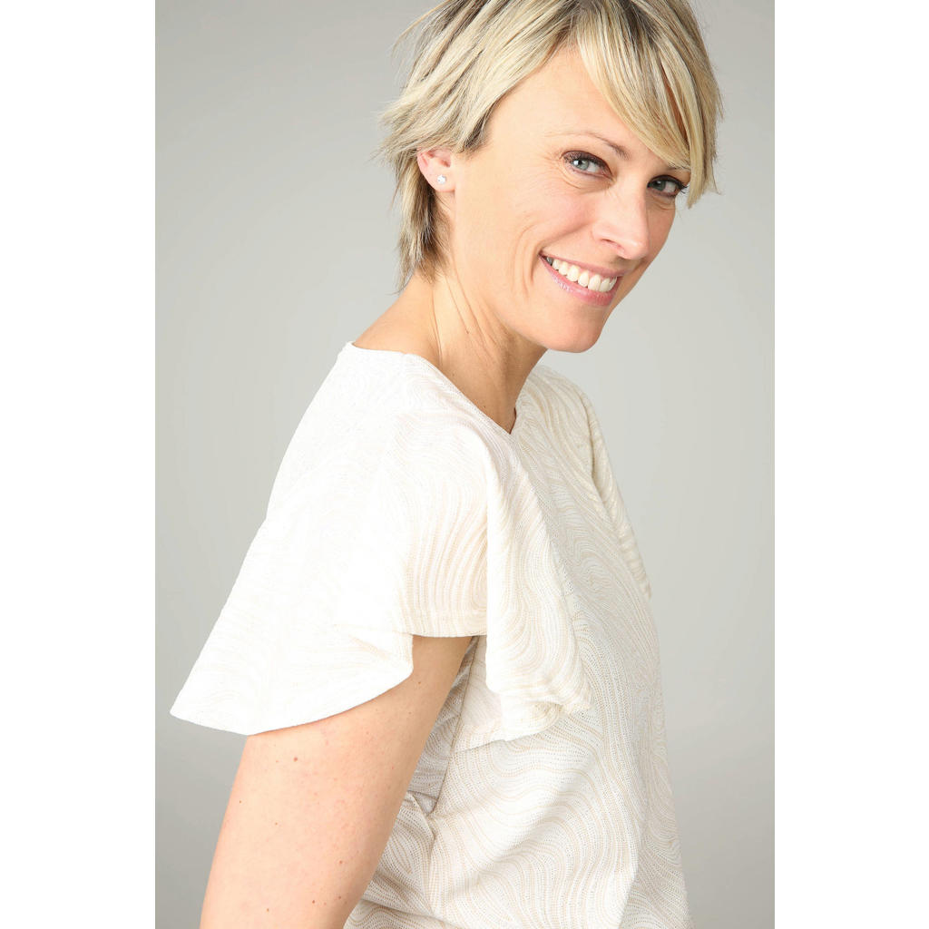 Cassis T-shirt met over print en volantmouwen | wehkamp