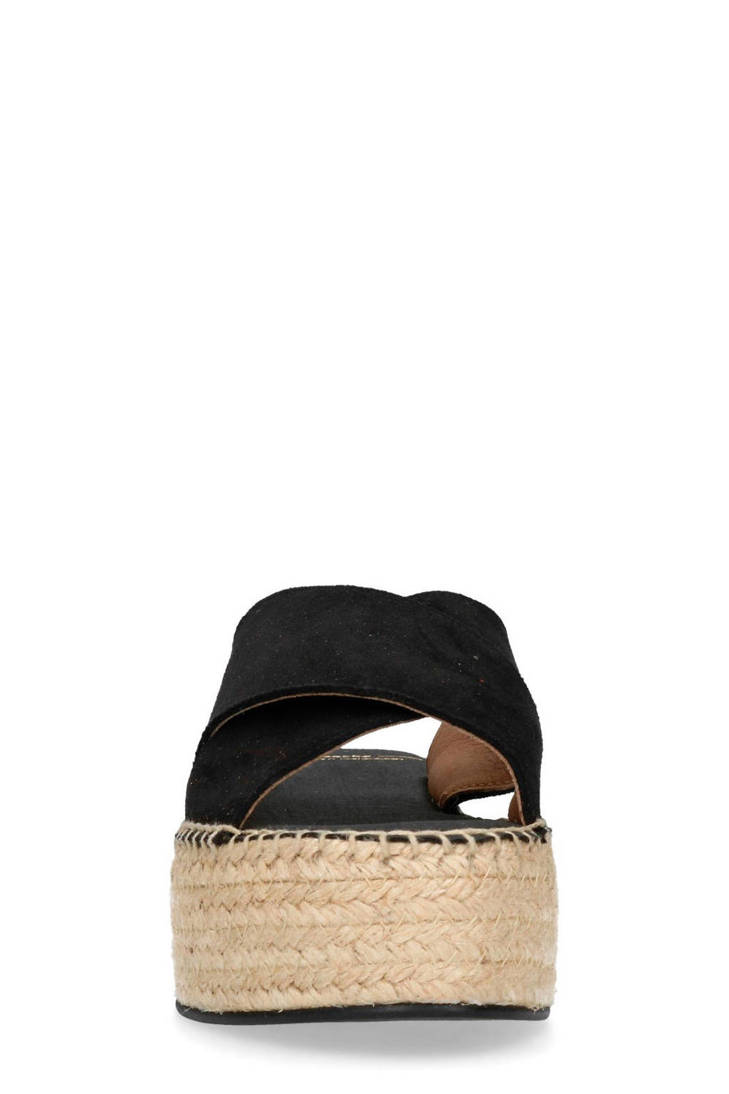 Sacha leren plateau slippers zwart | wehkamp