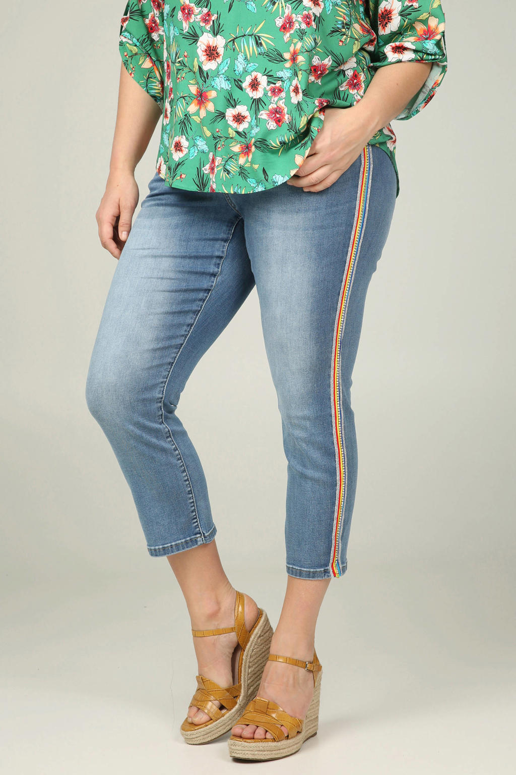 Paprika slim fit capri jeans met zijstreep stonewashed | wehkamp