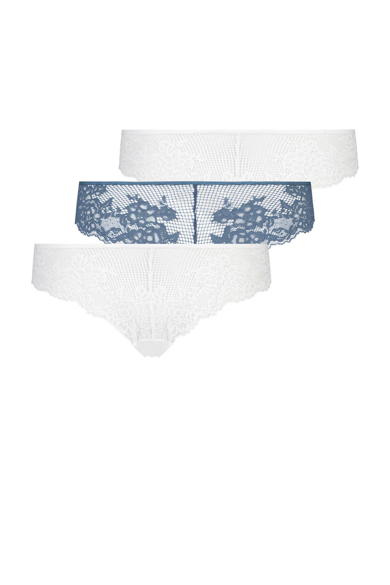 Hunkemöller string (set van 3) met kant wit/blauw | wehkamp