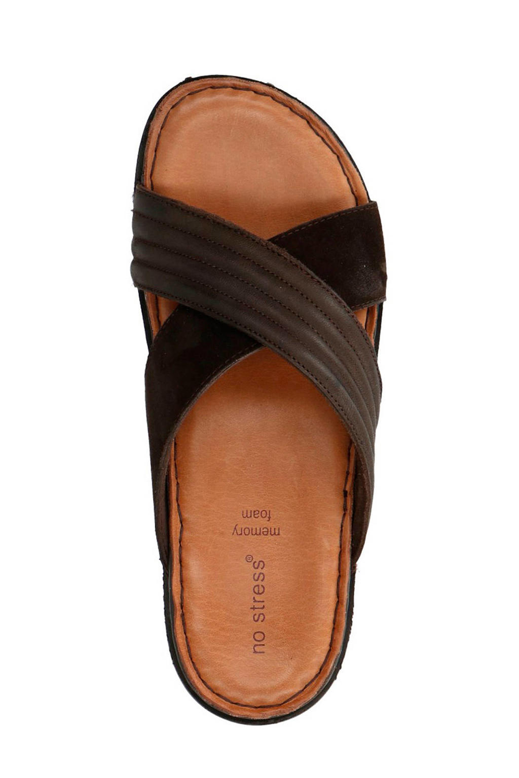 No Stress leren slippers donkerbruin | wehkamp