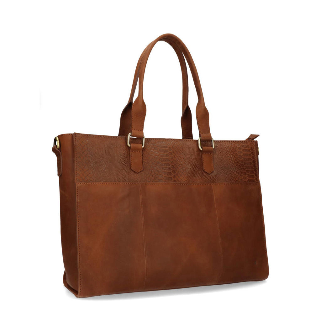 Manfield leren handtas cognac | wehkamp