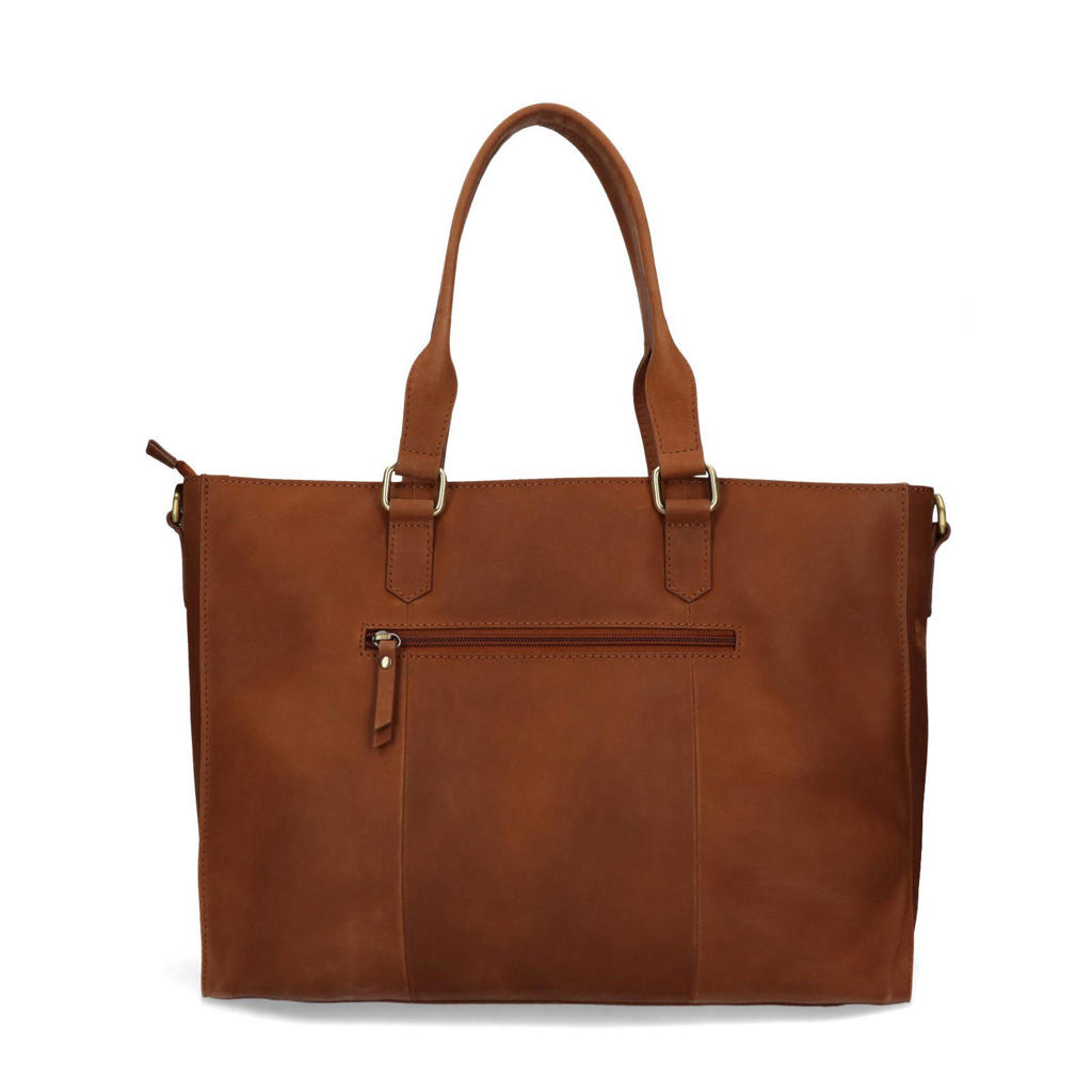 Manfield leren handtas cognac | wehkamp