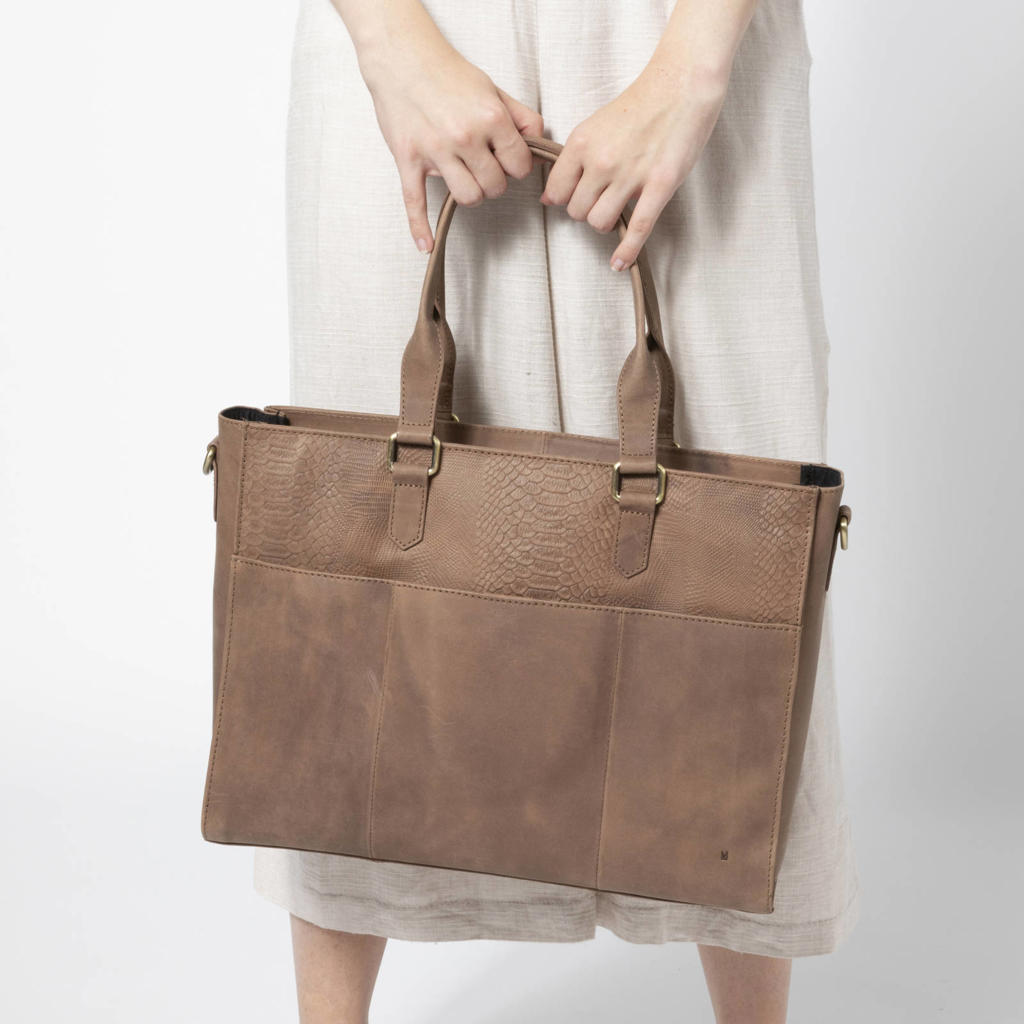 Manfield leren handtas cognac | wehkamp