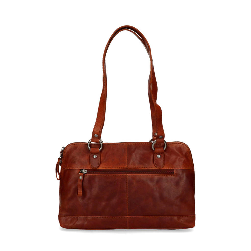 Manfield leren handtas cognac | wehkamp