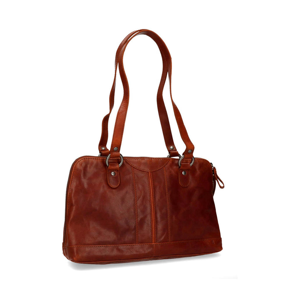 Manfield leren handtas cognac | wehkamp