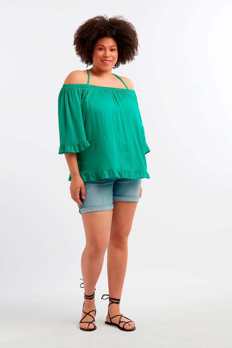 MS Mode off shoulder top met ruches fel groen | wehkamp