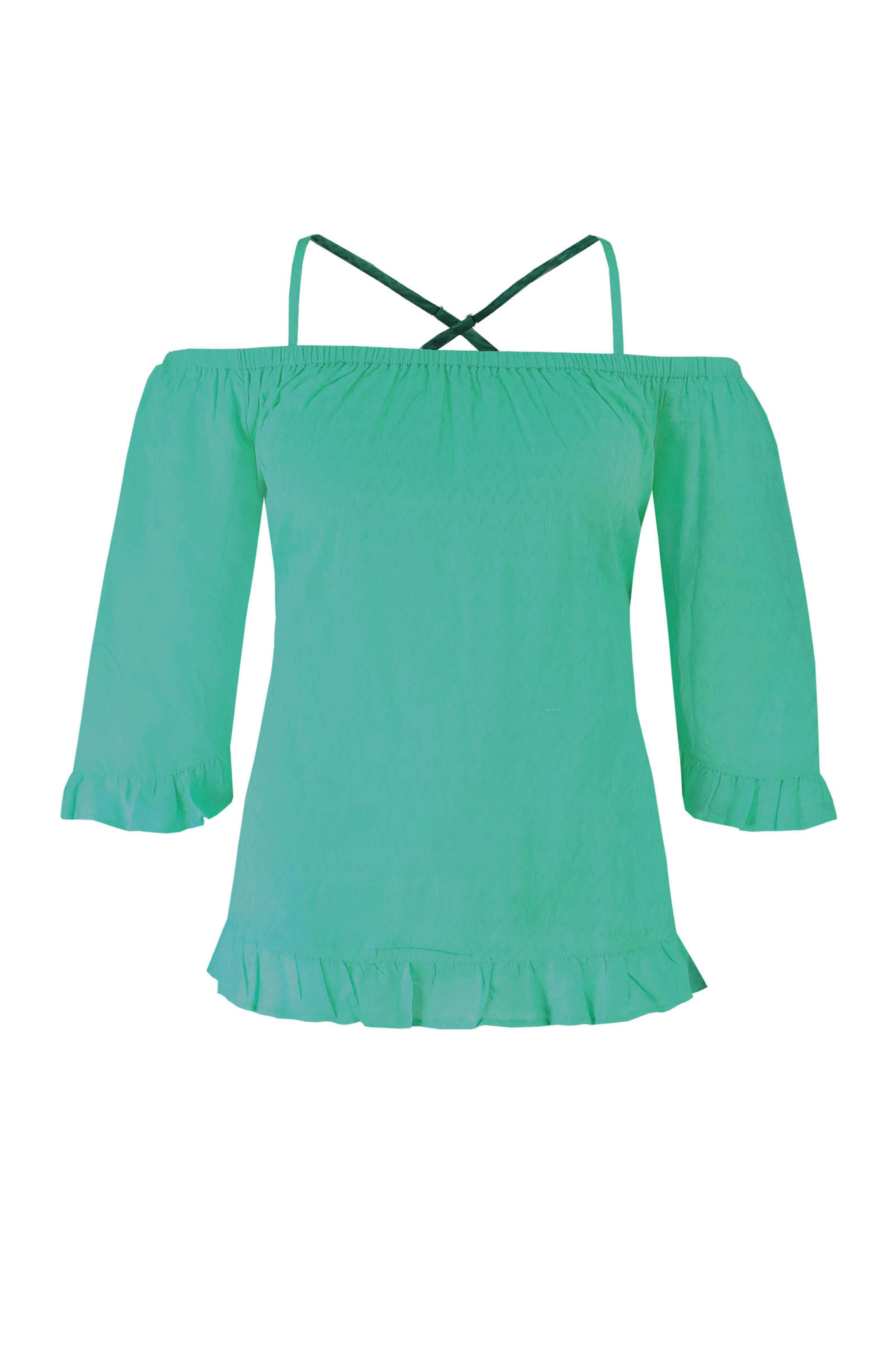 MS Mode off shoulder top met ruches fel groen | wehkamp