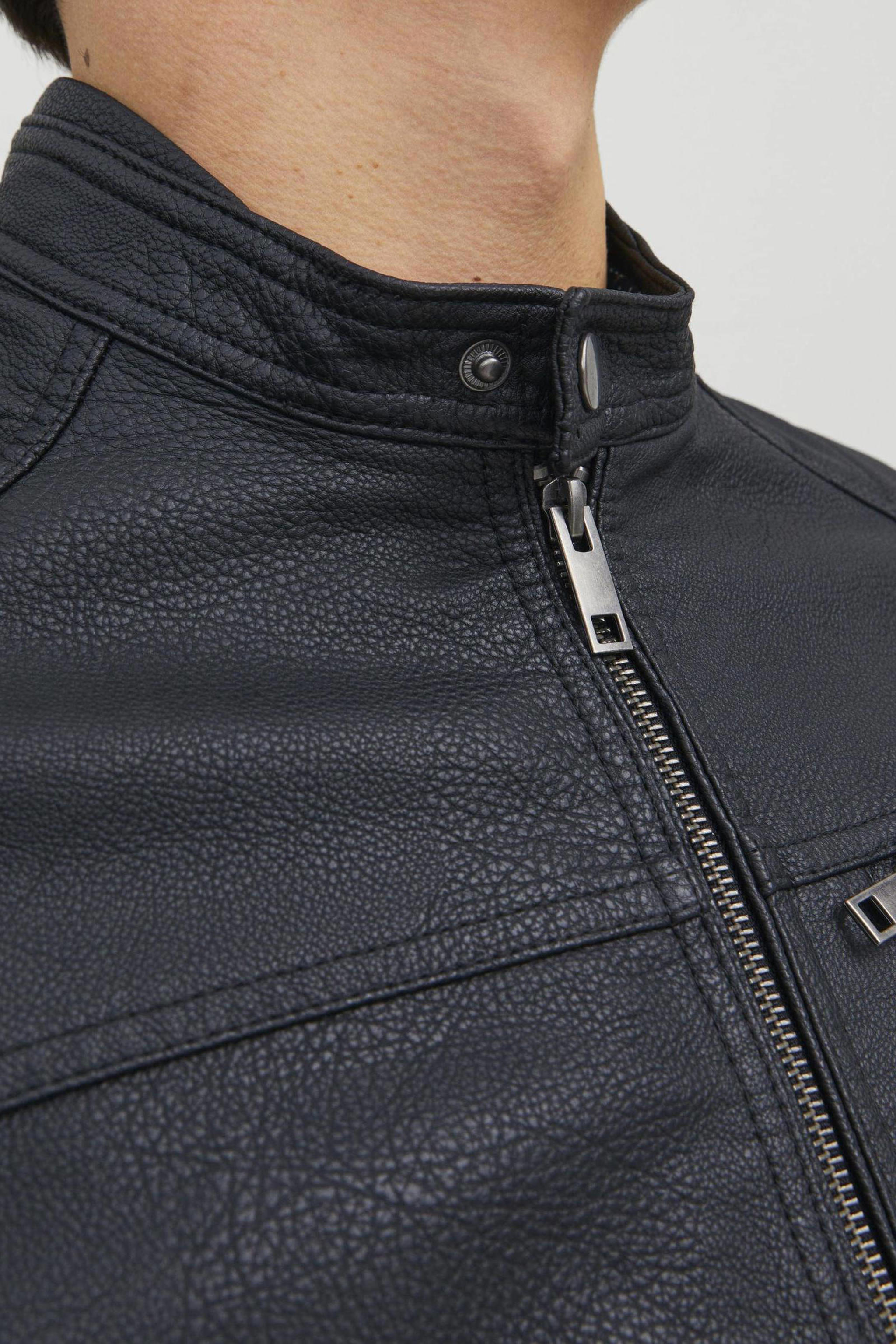 JACK & JONES CORE imitatieleren jas JCOROCKY zwart | wehkamp