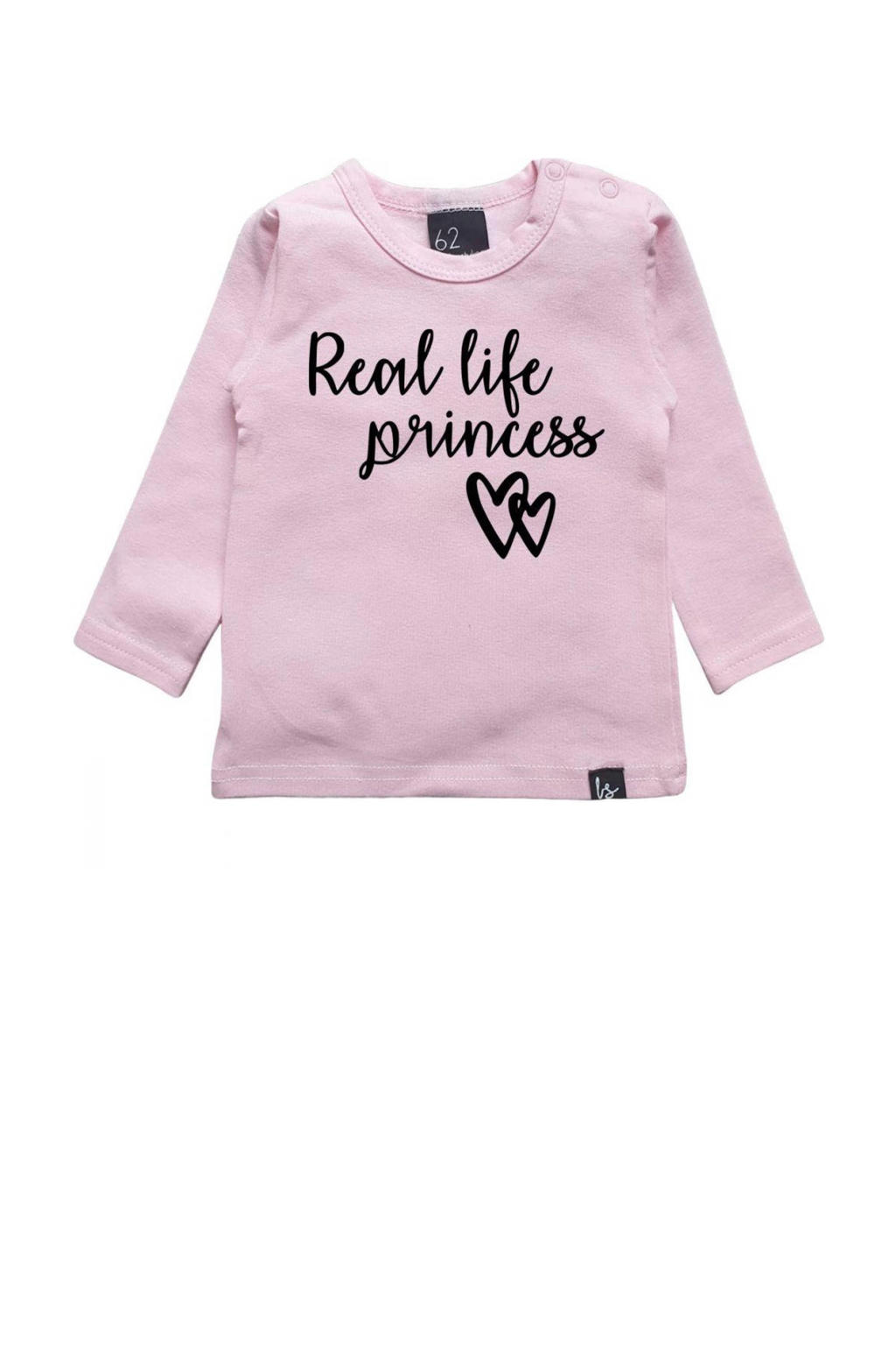 Babystyling baby basic longsleeve Real life princess met tekst roze ...