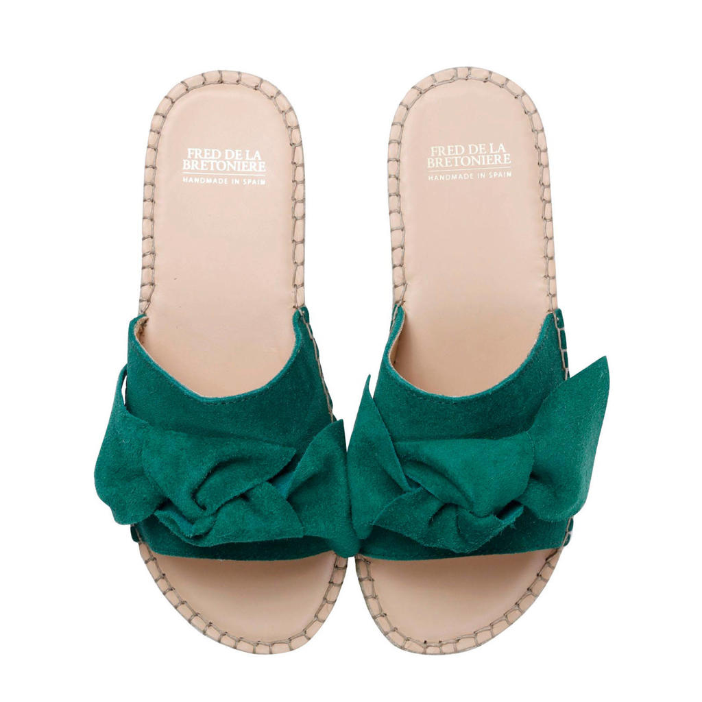 Fred de la Bretoniere 152010088 suède slippers groen | wehkamp
