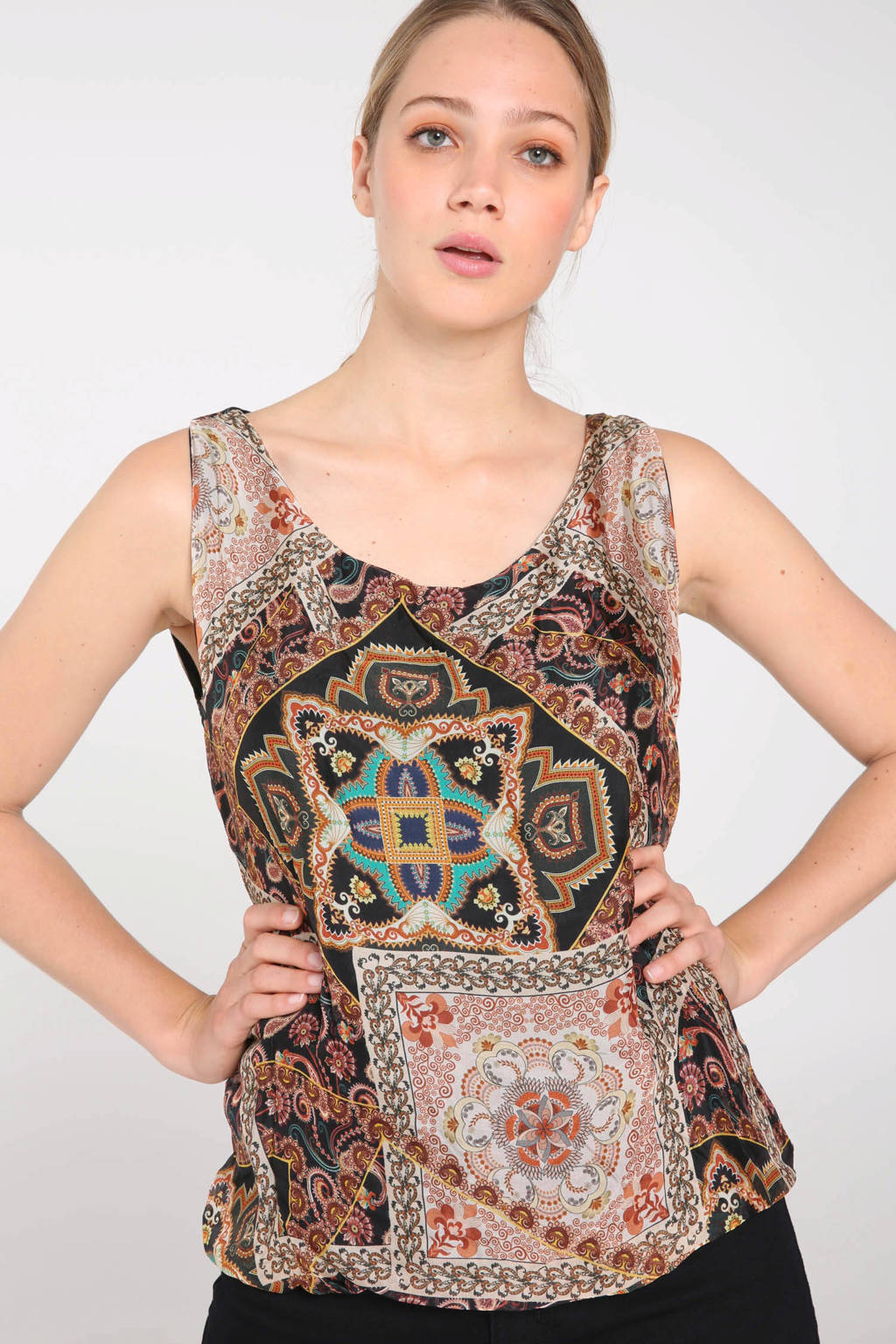 Cassis top met all over print zwart multi | wehkamp