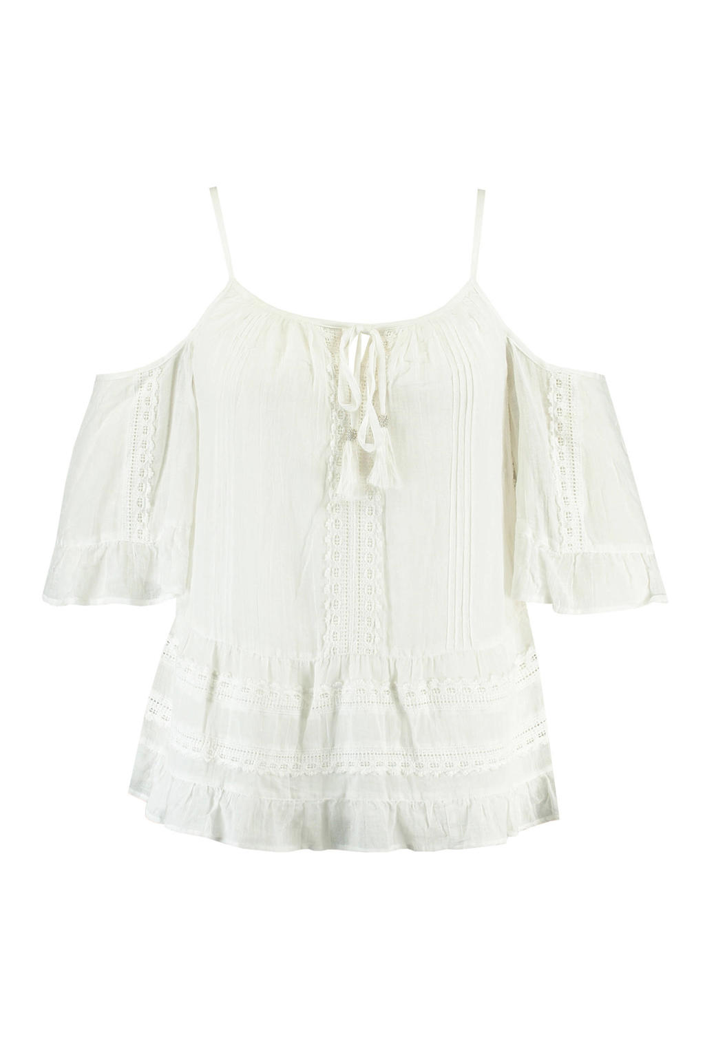 MS Mode open shoulder top met borduursels wit | wehkamp