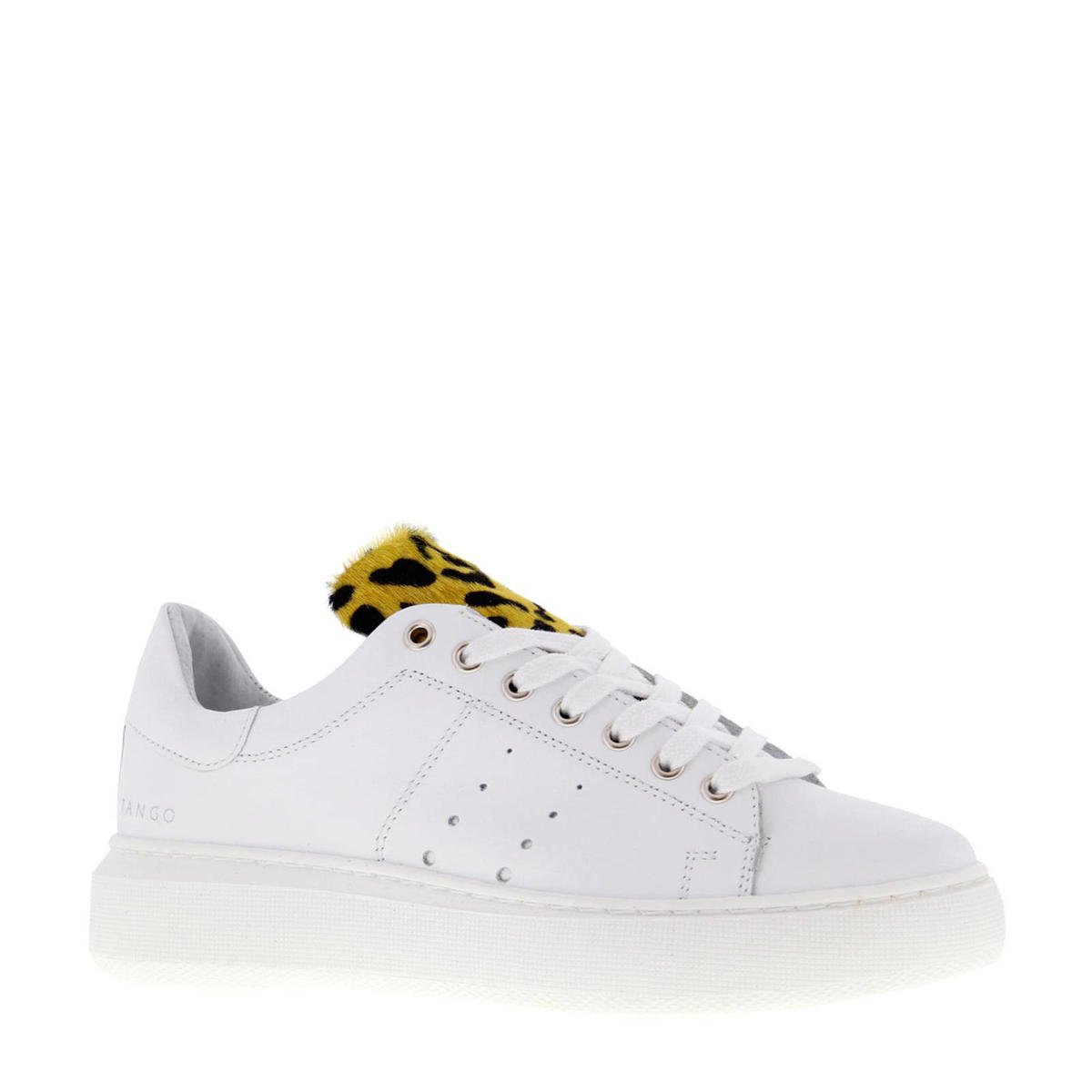 Tango Shoes Ingeborg 1-CO leren sneakers wit/panterprint geel | wehkamp
