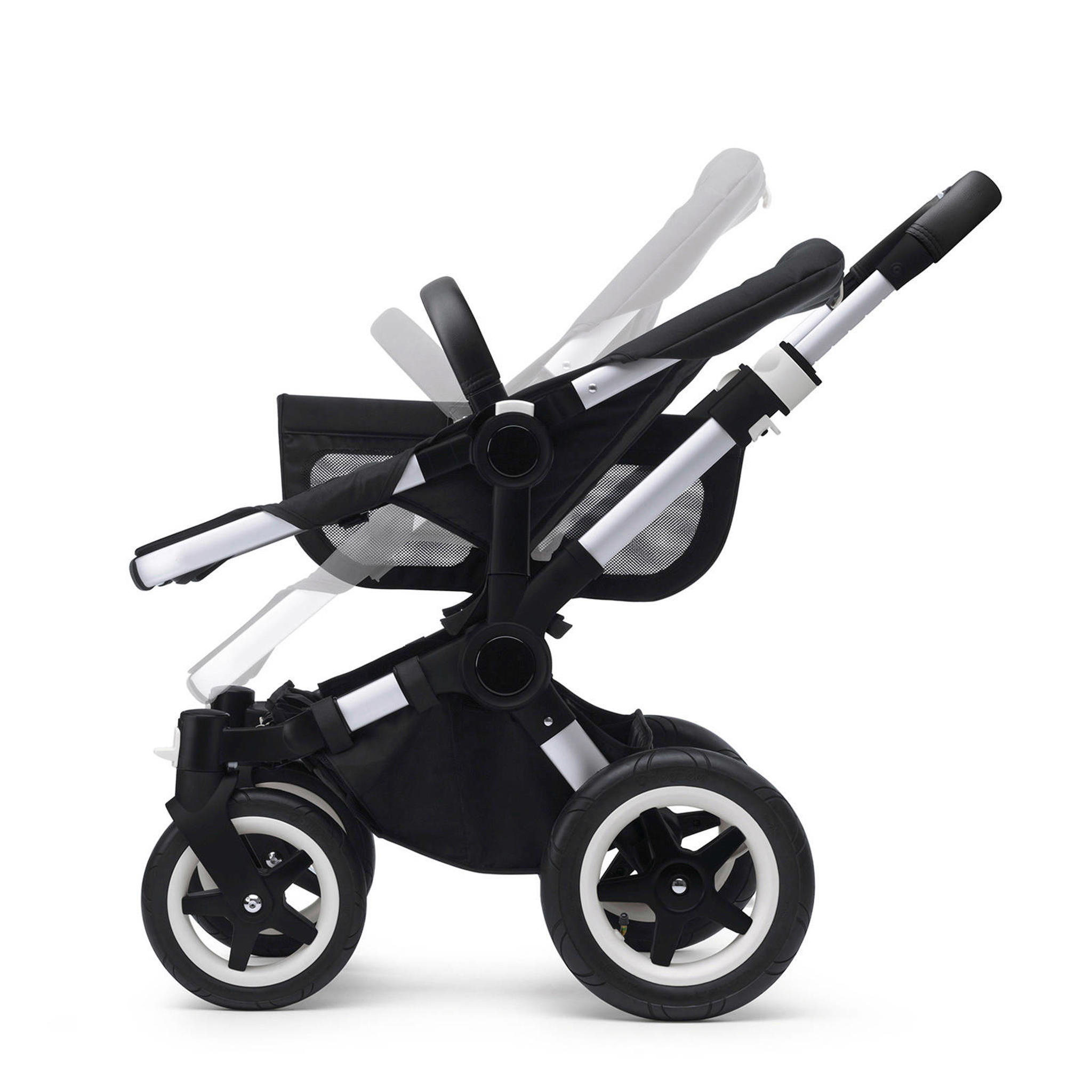 Bugaboo Donkey 2 Twin kinderwagen zwart - gemêleerd grijs met aluminium ...