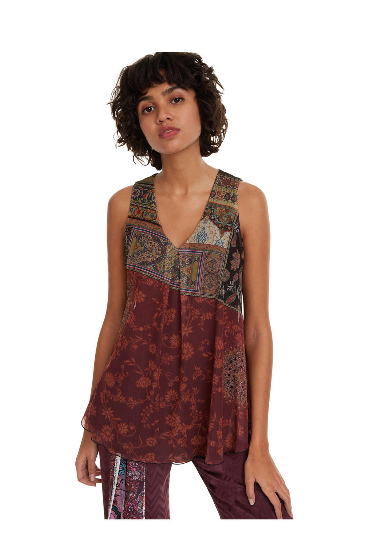 Desigual top met all over print donkerrood multi | wehkamp
