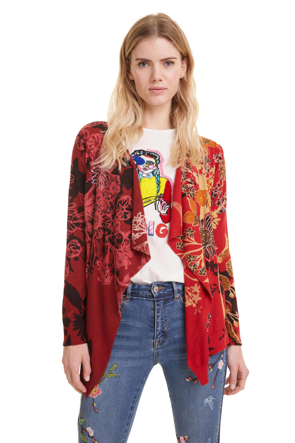 Desigual vest met all over print rood/oranje | wehkamp