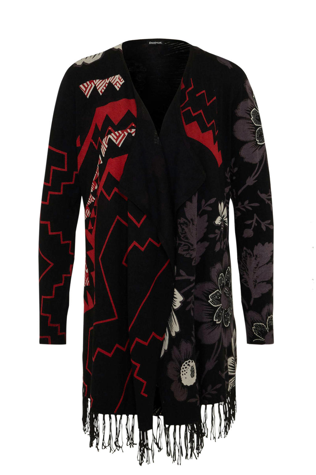 Desigual vest met all over print en franjes zwart | wehkamp